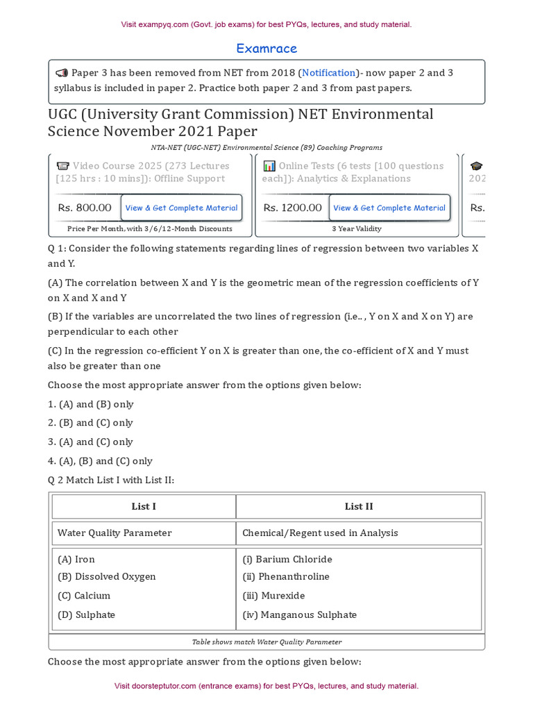 UGC NET Environmental Science 2021 Paper | PDF | Soil | Linear Regression