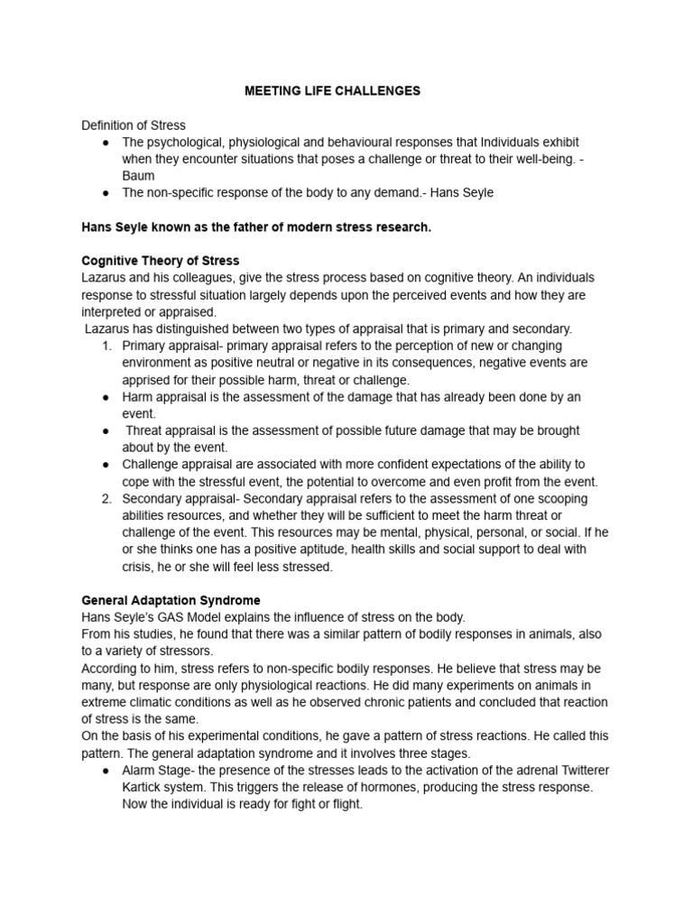Meeting Life Challenges - Handout5419352939009410525 | PDF | Stress ...