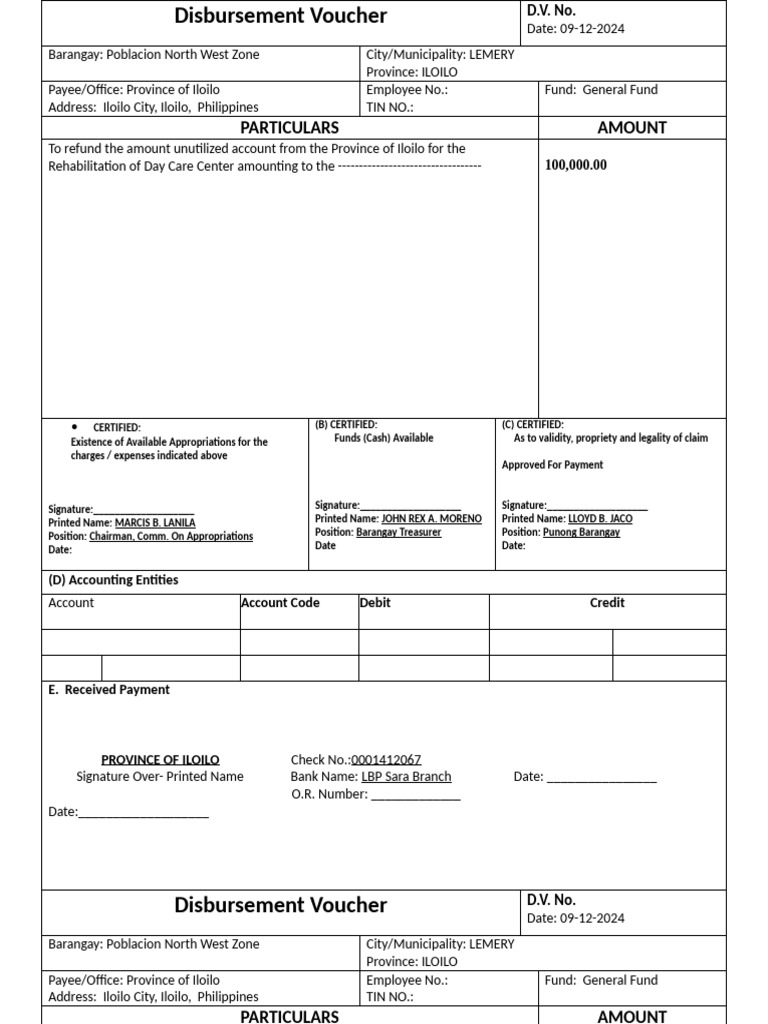Disbursement Voucher for Refund | PDF | Payments | Business