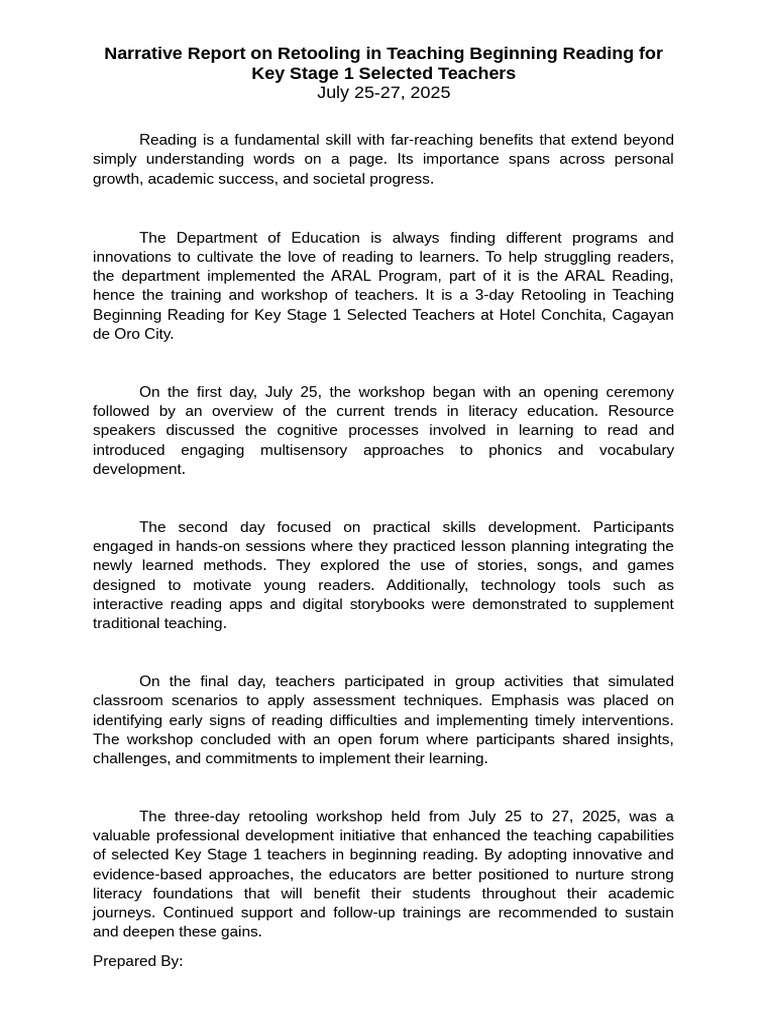 Narrative Report - Retooling Seminar | PDF