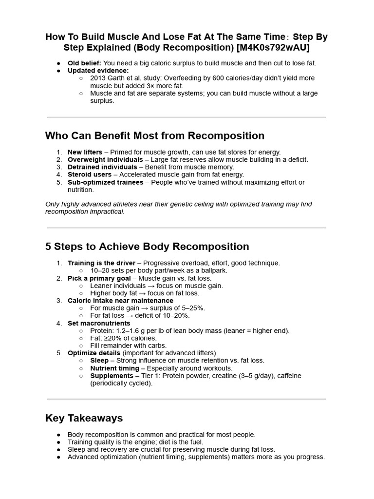 Body Recomposition: Build Muscle & Lose Fat | PDF