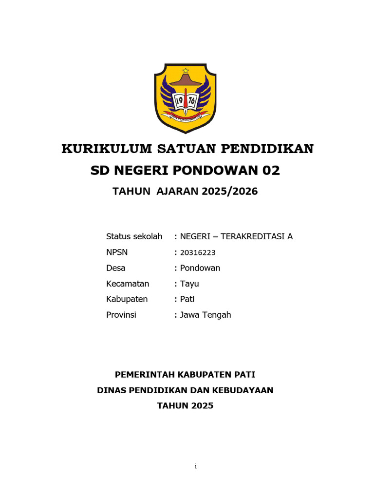 Kurikulum SD Negeri Pondowan 02 2025/2026 | PDF