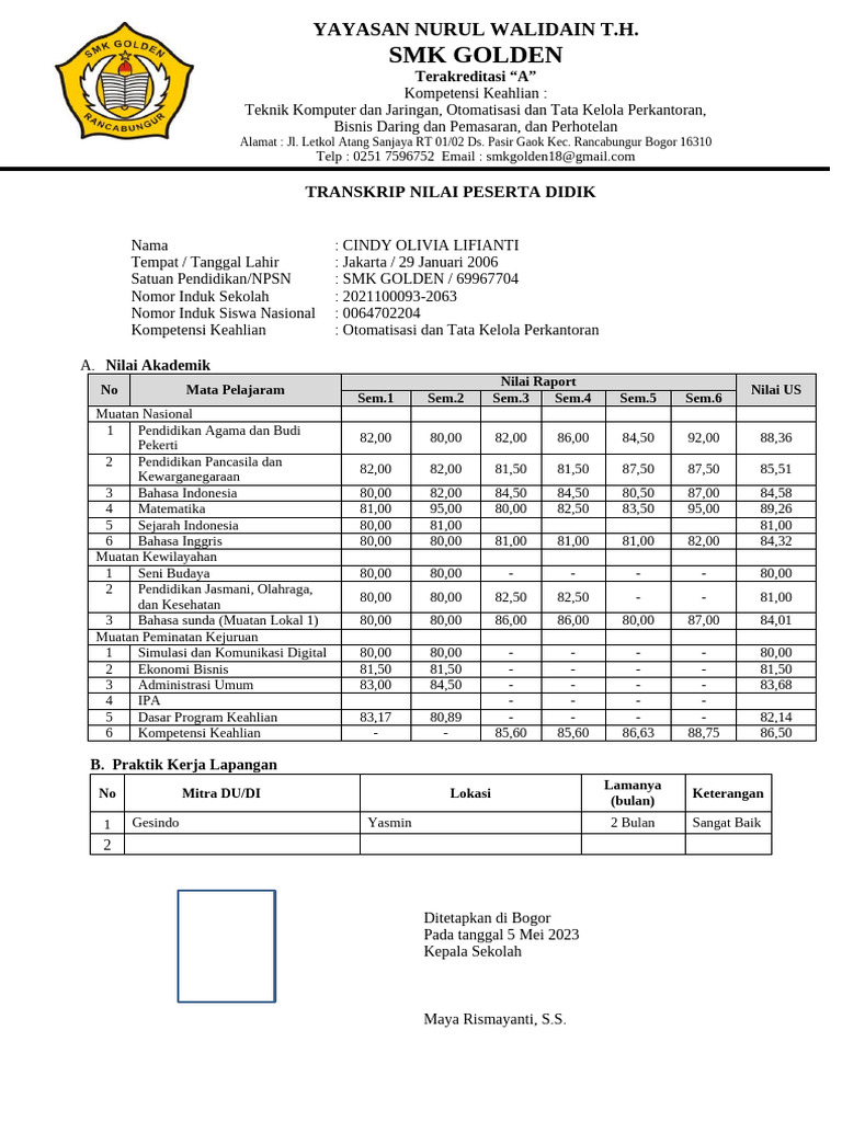 Transkrip Nilai | PDF