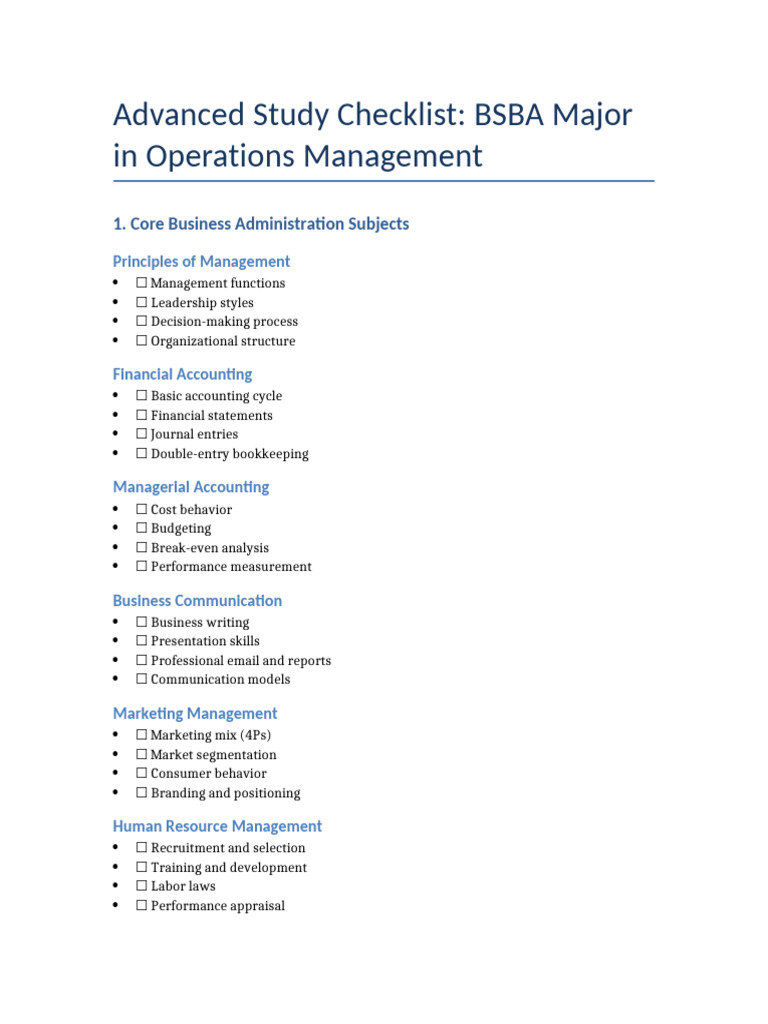 BSBA Operations Management Checklist | PDF | Operations Management ...