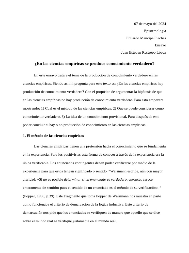 ¿Se produce conocimiento verdadero por medio de las ciencias empíricas ...