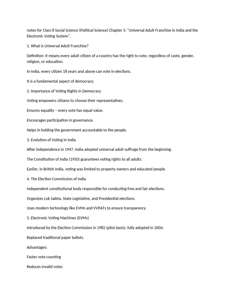 Class 8 SST Chapter 5 Nots | PDF | Electronic Voting | Voting