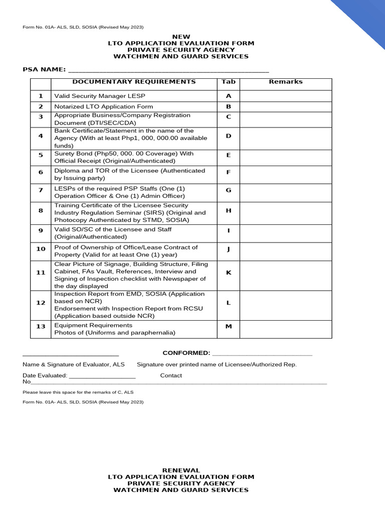LTO Application Evaluation for PSAs | PDF