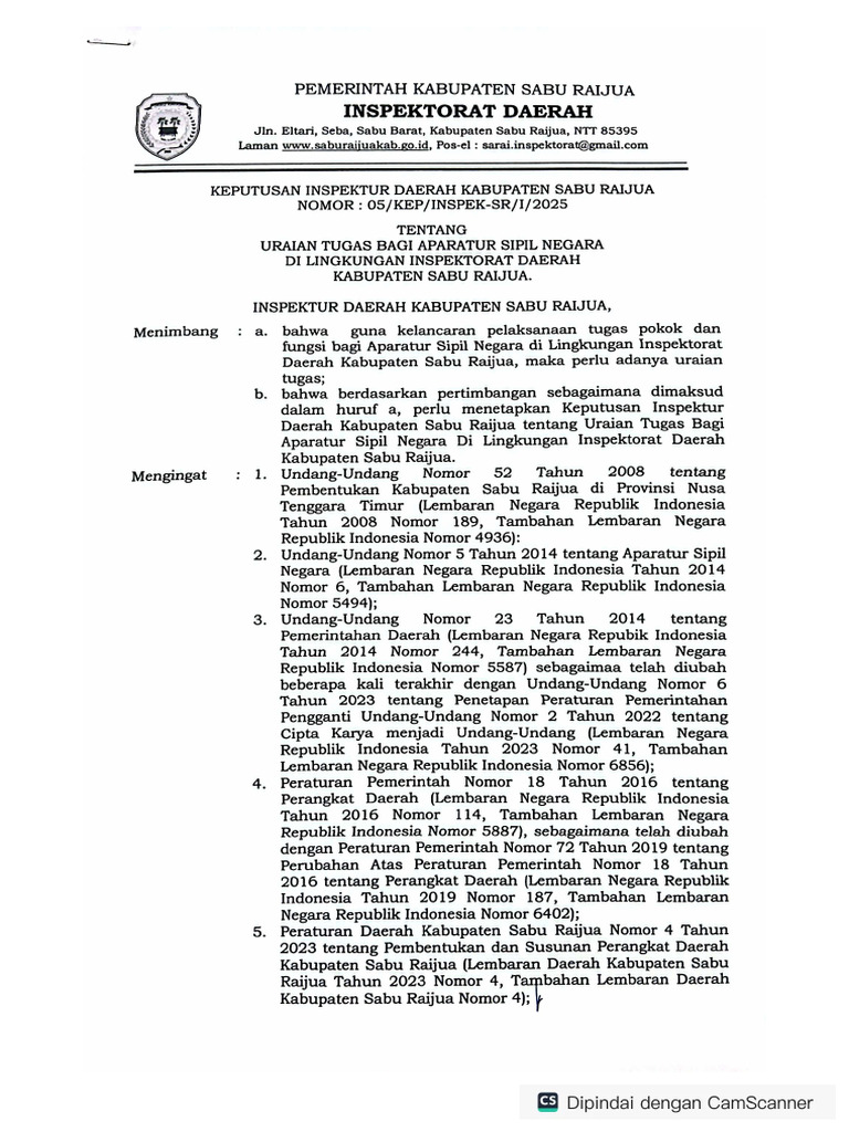 SK Inspektur - Uraian Tugas ASN | PDF
