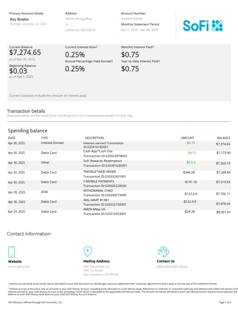 SoFi Money Monthly Statement Overview | PDF | Debit Card | Banks