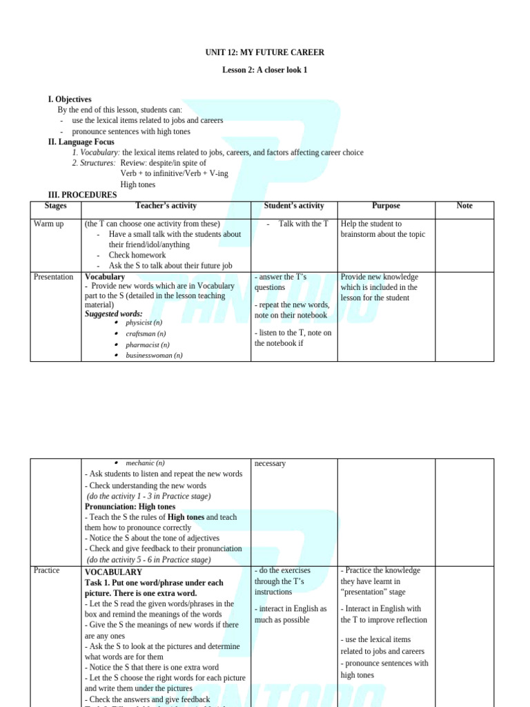 Future Career Vocabulary & Pronunciation | PDF | Word | Vocabulary