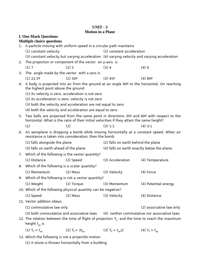 UNIT-3 Motion in a Plane | PDF | Acceleration | Velocity
