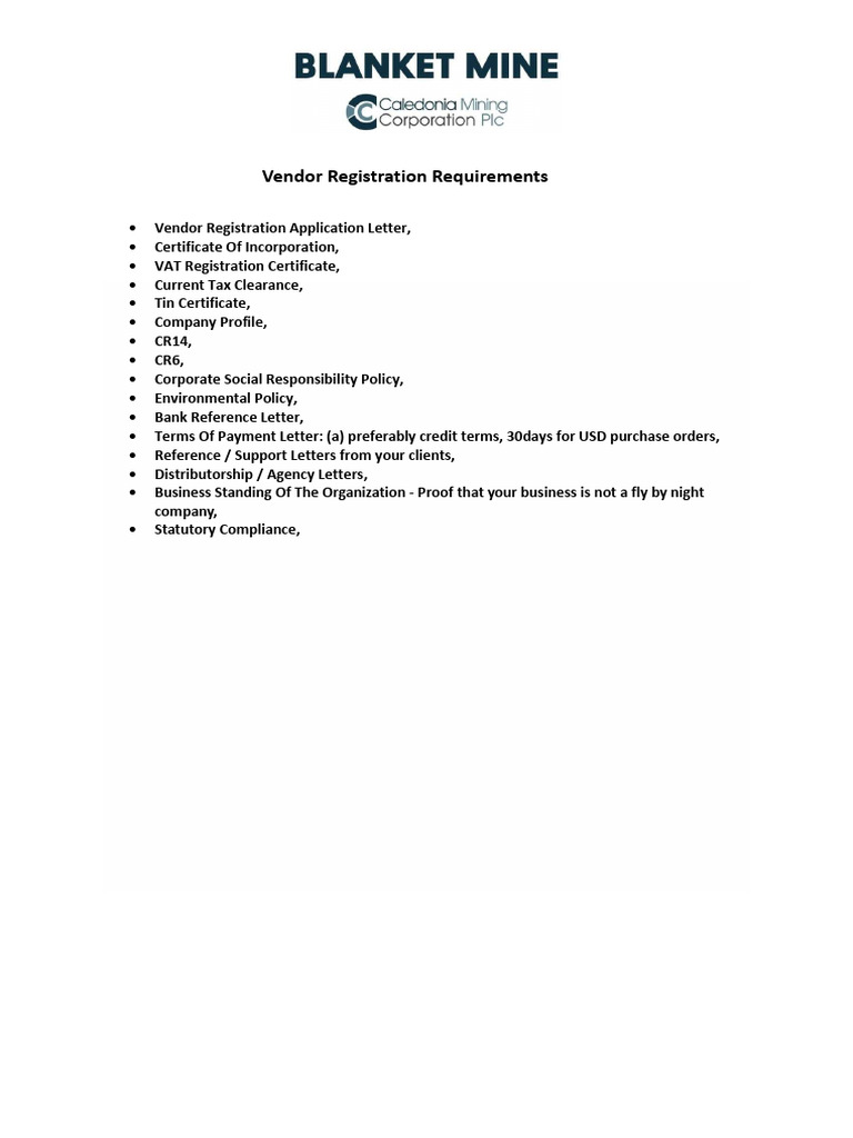 Vendor Registration Requirements | PDF