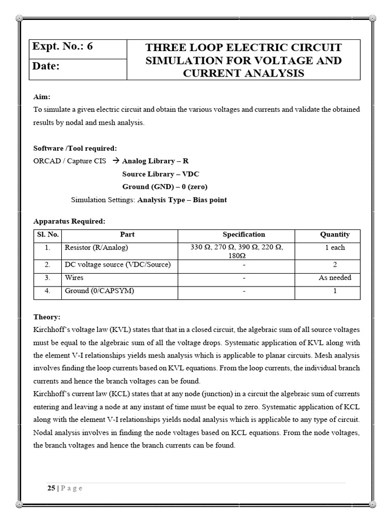Expt 6:three Loop Electric Circuit Simulation For Voltage and Current Analysis - Pages | PDF ...