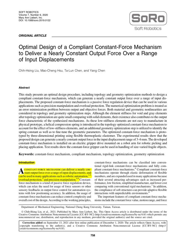 Liu Et Al 2020 Optimal Design of A Compliant Constant Force Mechanism ...