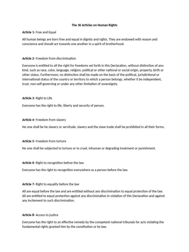 30 Articles of Human Rights | PDF | Crimes | Crime & Violence