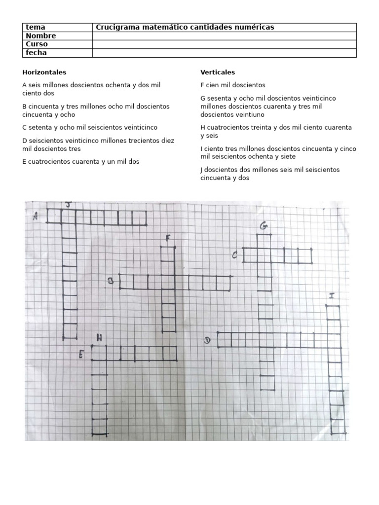 Crucigrama Matemático de Números | PDF