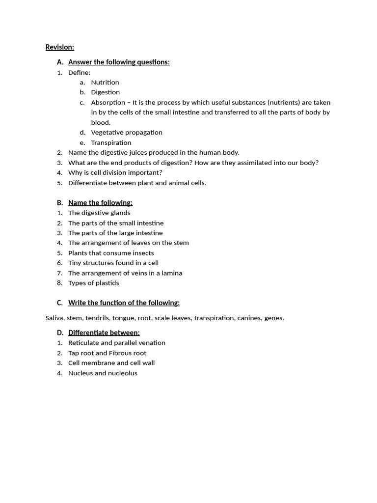 Biology Revision: Nutrition and Digestion | PDF