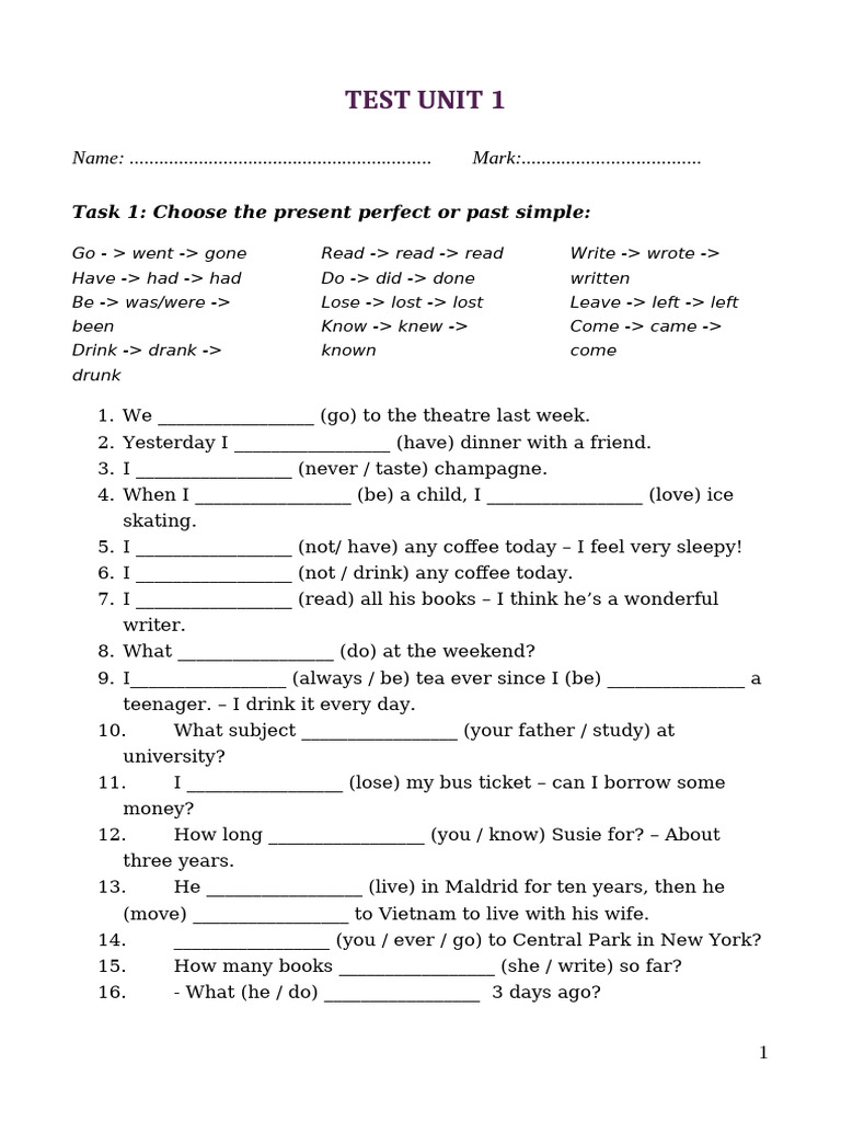 Review Grade 8 - Unit 1 | PDF