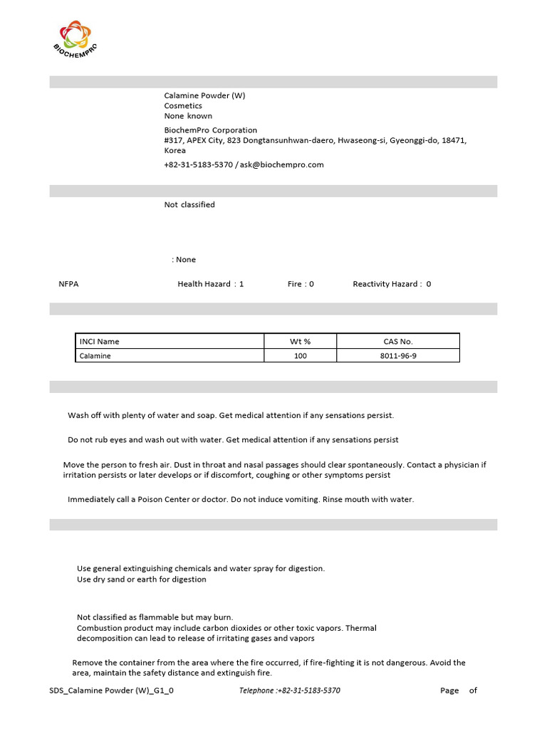 Calamine Powder Safety Data Sheet | PDF | Personal Protective Equipment ...