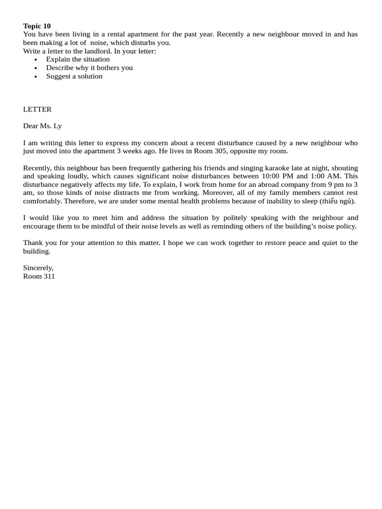 Letter - Neighbour Making Noise | PDF | Noise | Sleep
