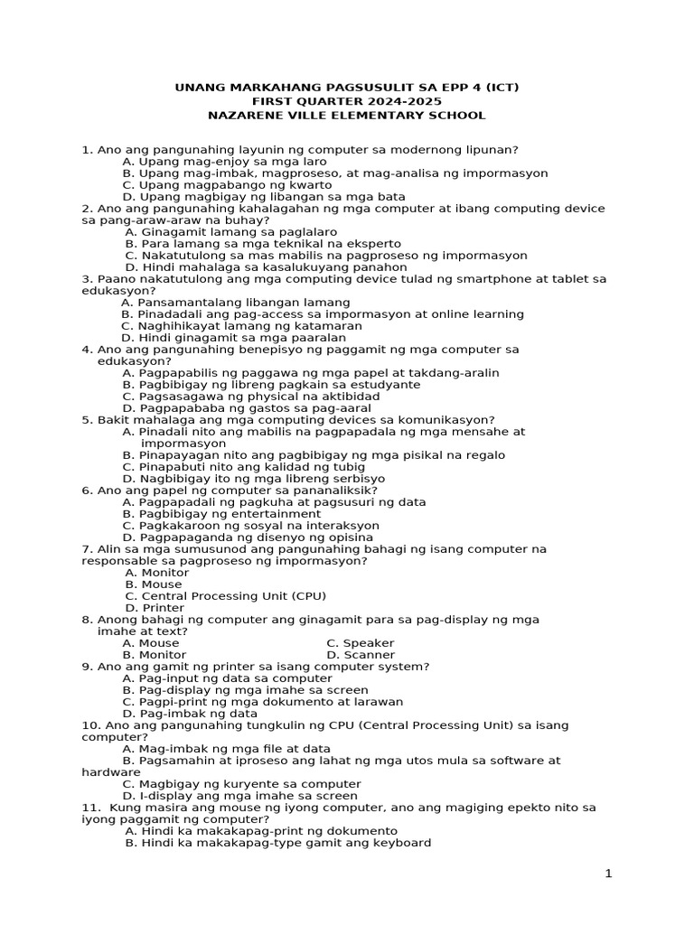 Q1 PT Epp4 Ict Matatag | PDF