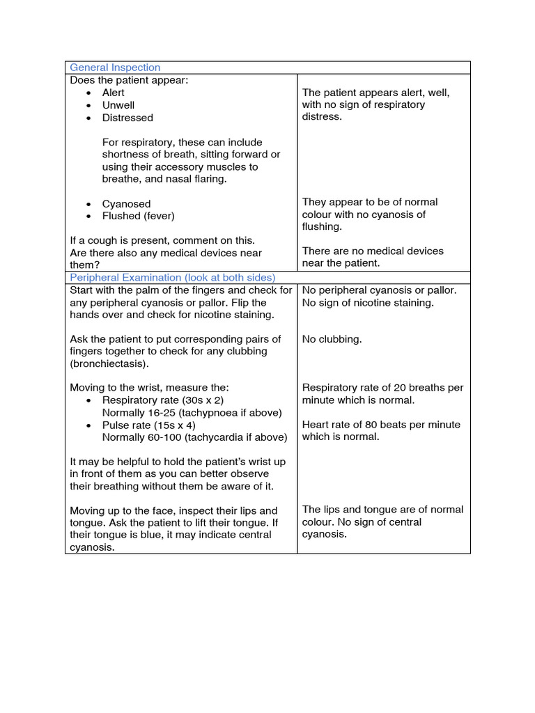 Patient Respiratory Inspection Guide | PDF