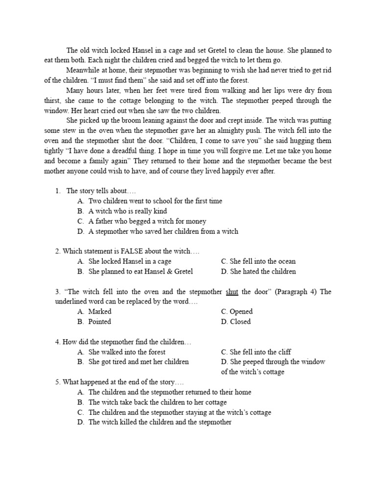 Latihan Soal Kelas 11 SMK (Narrative Text) | PDF | Cinderella | Hansel ...