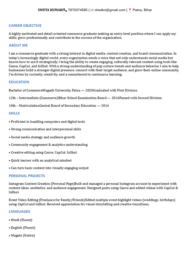 Sweta Kumari Resume - Docx 20250729 224123 0000 | PDF