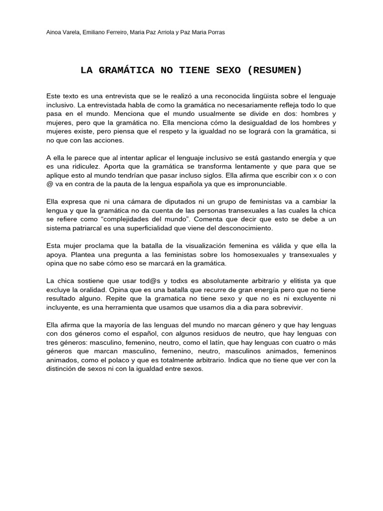 La gramática y el lenguaje inclusivo | PDF | Género gramatical ...