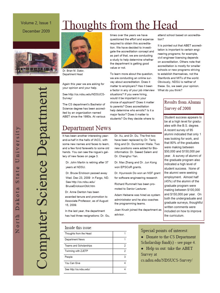2009 CS Newsletter v2 I1 | PDF | Computing | Science