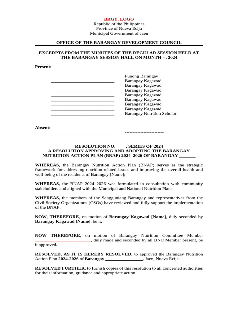 BNAP Resolution (Editable Sample) | PDF