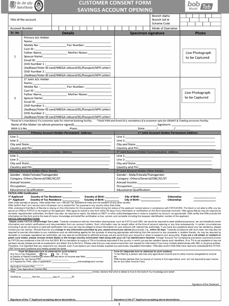 Savings 2 Pager Consent Form TAB BANKING | PDF