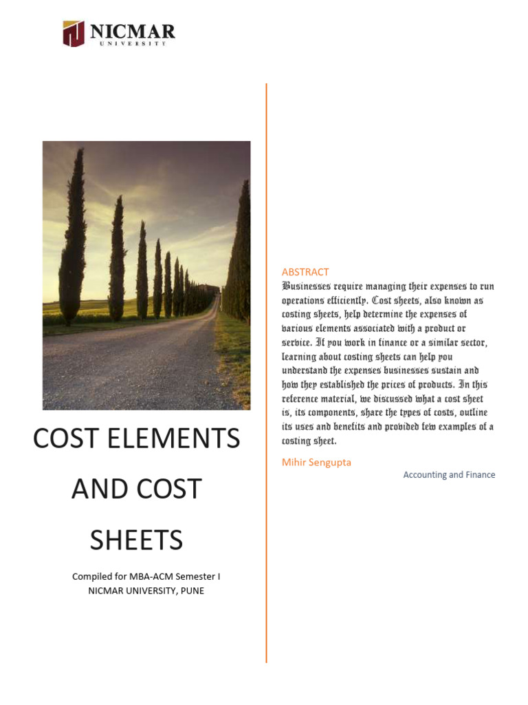 Cost Sheet | PDF | Expense | Cost