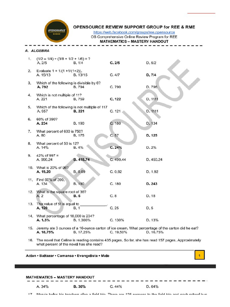 Math Mastery Handout | PDF