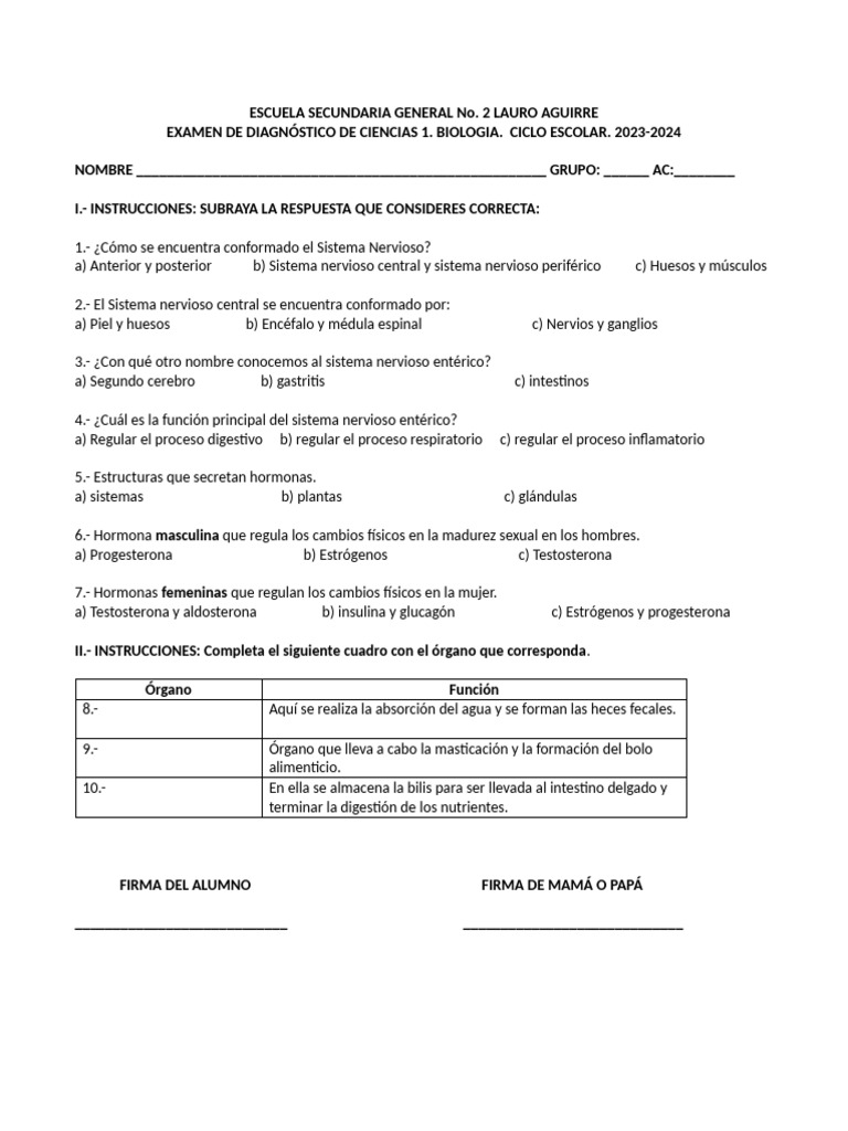 Examen de Diagnostico C1. 2023-24 | PDF