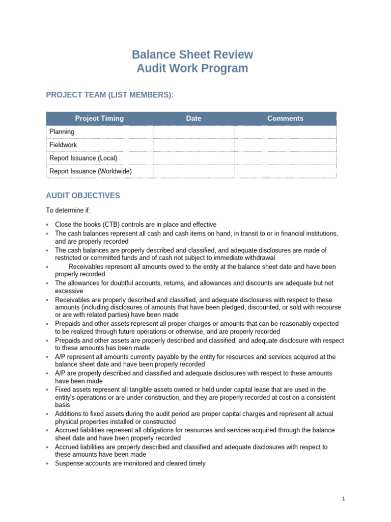 Balance Sheet Review Audit Work Program | PDF | Balance Sheet | Banks