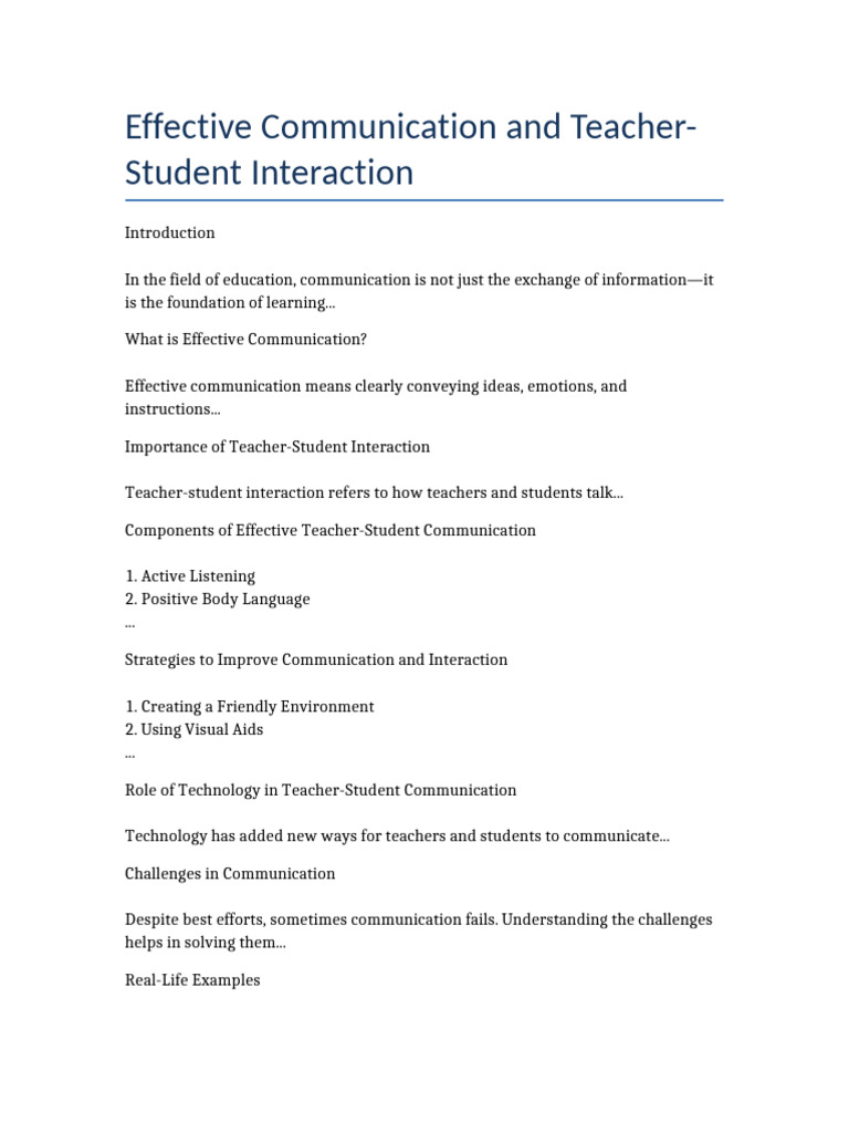 Effective Communication and Teacher Student Interaction | PDF