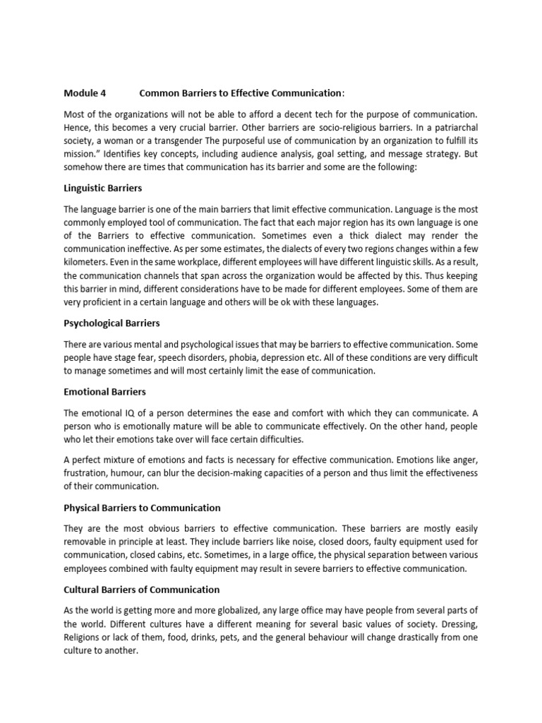 Four Key Barriers to Communication | PDF | Communication ...