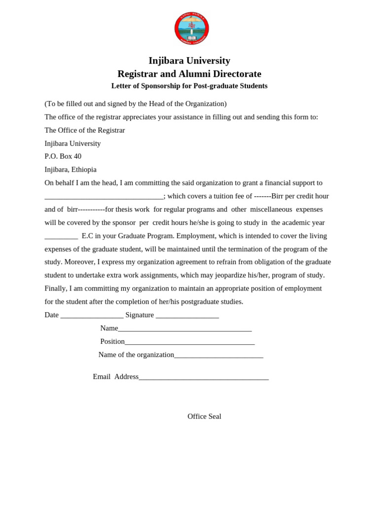 Sponsorship Letter for Injibara Students | PDF