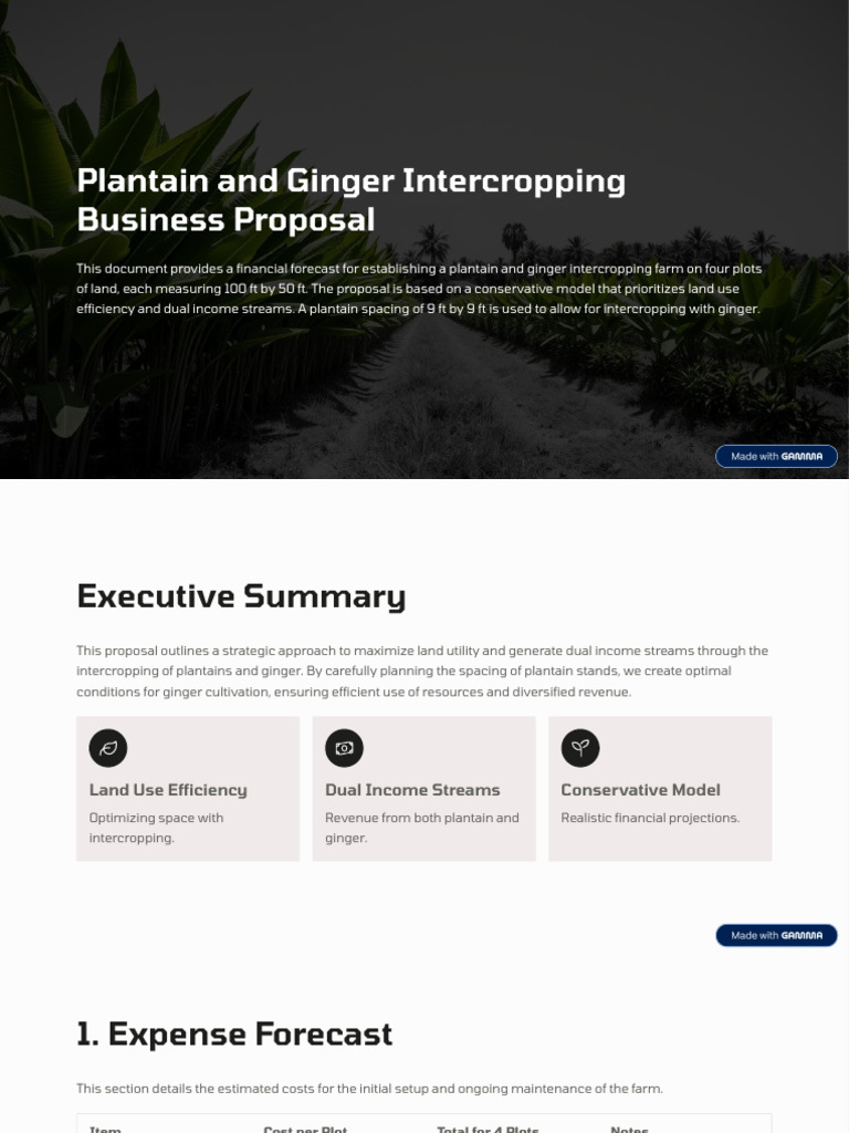 Plantain and Ginger Intercropping Business Proposal | PDF | Expense | Revenue