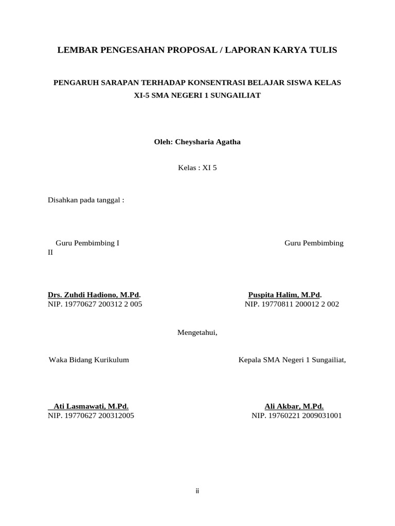 Lembar Pengesahan Proposal Kti Ria | PDF