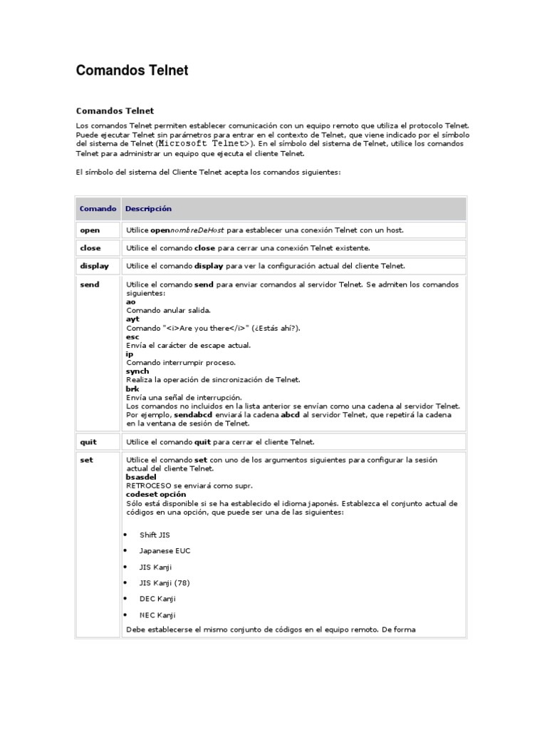 Comandos Telnet | PDF | Servidor (Computación) | Protocolos de red