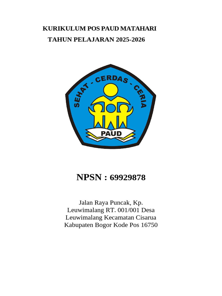 Kurikulum KSP PAUD Matahari 2025-2026 | PDF