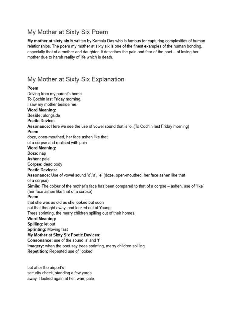 My Mother at Sixty Six: A Poetic Analysis | PDF