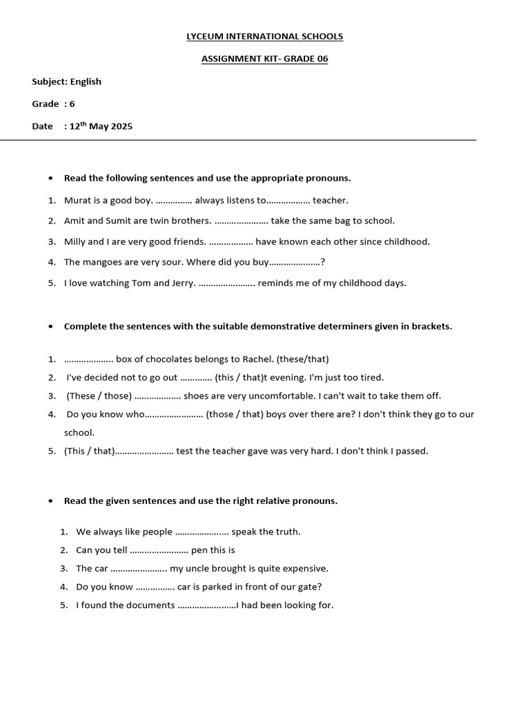 Assignment Kit - GR 06 - English | PDF