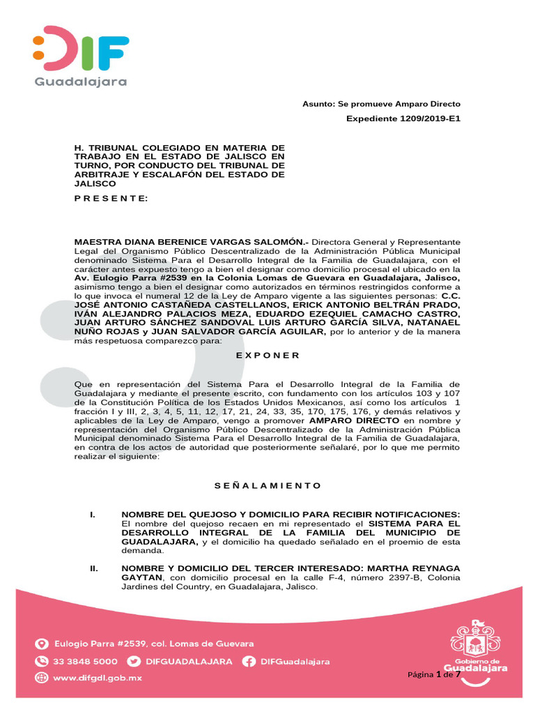 Dif Amparo - Martha Reynaga Gaytan - 1209-2019-E1 | PDF | Caso de ley ...
