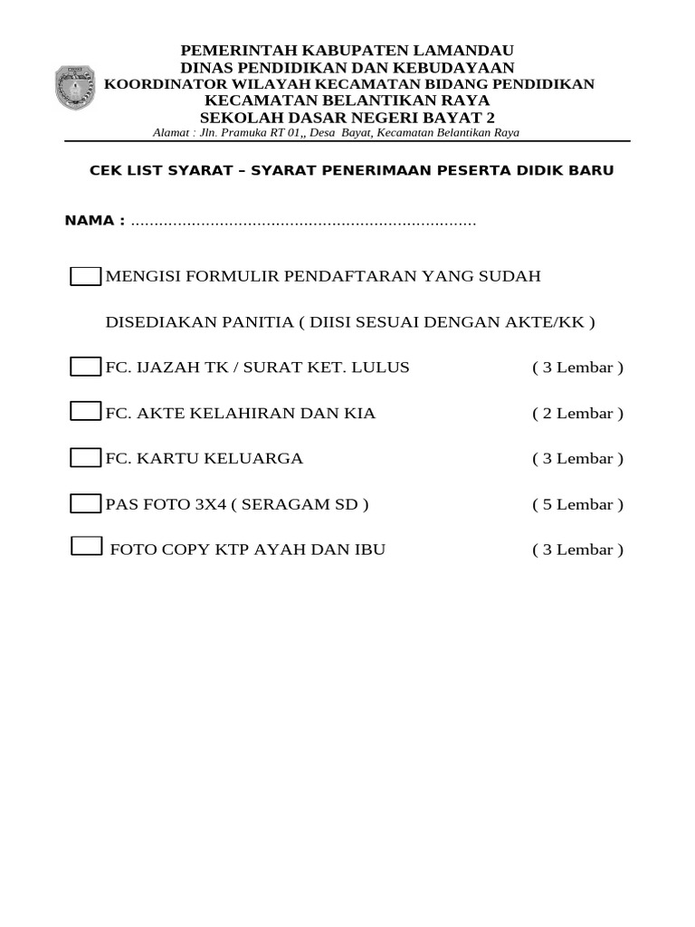 Cek List PPDB | PDF