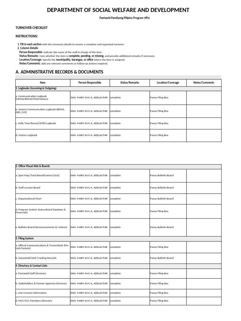 4Ps Turnover Checklist Overview | PDF