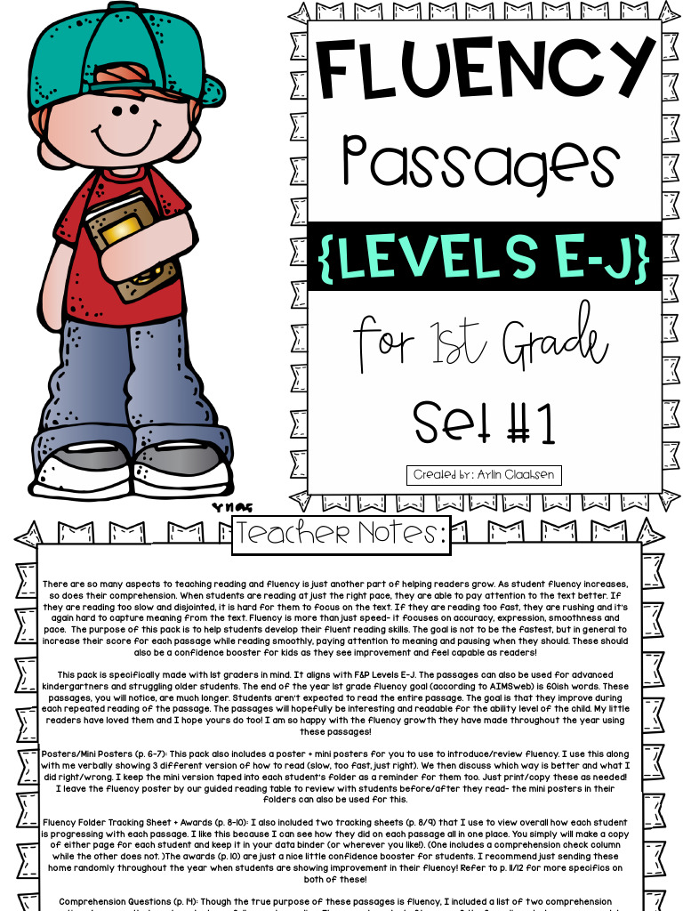 02 - Fluency Passages - 1st Grade Edition Set 1 - Level E-J | PDF