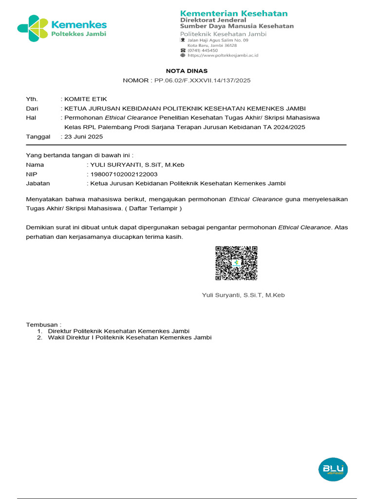 Permohonan Ethical Clearance Penelitian Kesehatan Tugas Akhir Skripsi Mahasiswa RPL Palembang 2 ...